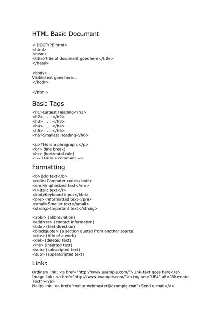 Html cheat sheet | PDF