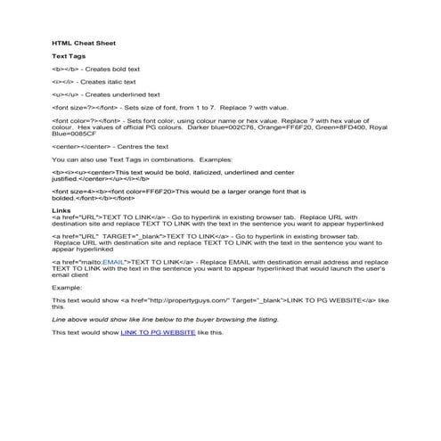 Html cheat sheet | PDF | Web Design and HTML | Internet