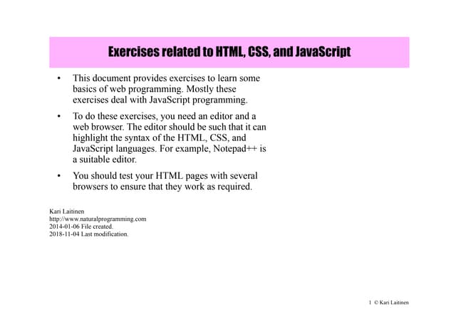 Html Css Javascript Exercises Pdf Free Download