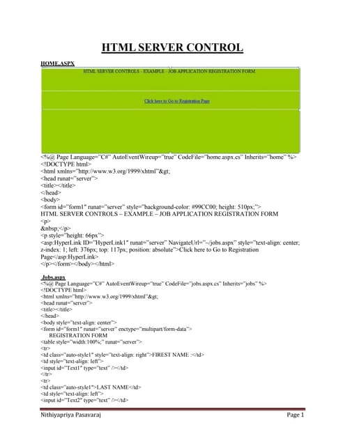 Html server control - ASP. NET with c# | PDF Html server control - ASP. NET with c# | PDF