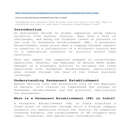 How to avoid permanent establishment risk in India? | PDF