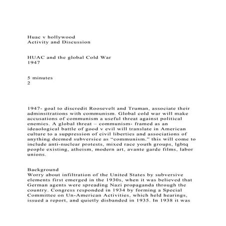 Huac v hollywoodActivity and Discussion HUAC and the glo.docx