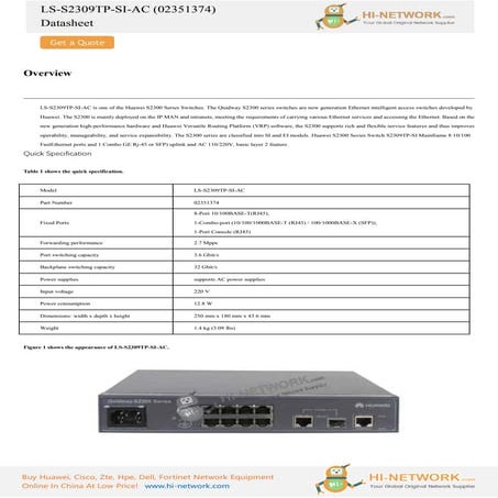 huawei-ls-s2309tp-si-ac-brochure-datasheet.pdf | Computer Networking | Computing