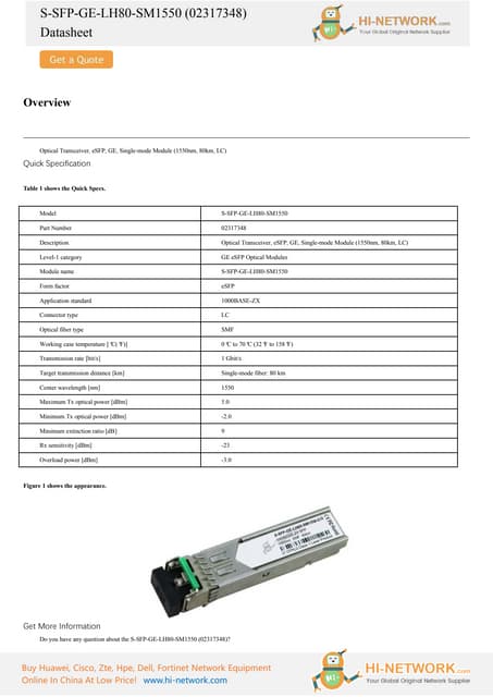 huawei-sfp-ge-lx10-c-brochure-datasheet.pdf | Telecommunications Industry | Industries