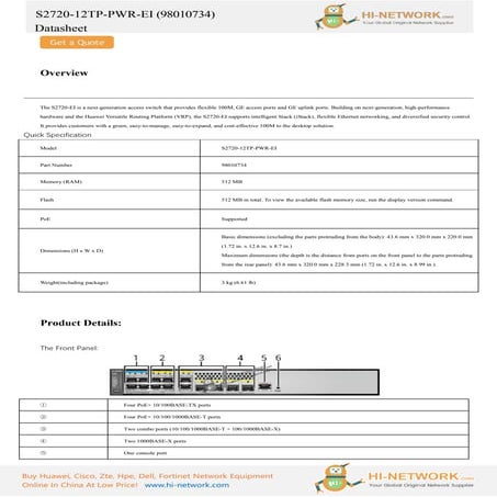 huawei-s2720-12tp-pwr-ei-brochure-datasheet.pdf | Computer Networking | Computing
