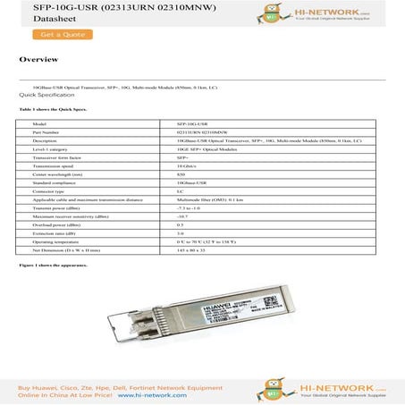huawei-sfp-10g-usr-brochure-datasheet.pdf | Computer Networking | Computing