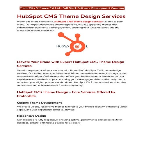 HubSpot CMS Theme Design Services | Hire HubSpot Theme Design Developer | PDF