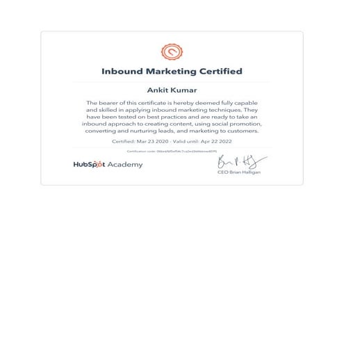 Hubspot Inbound Marketing Certificate | PDF