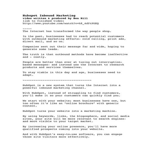 script- Hubspot Inbound Marketing | PDF