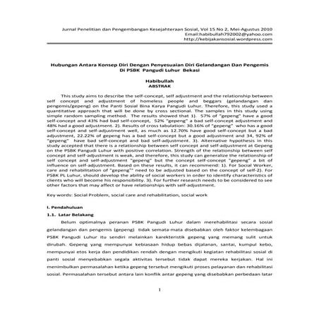 Hubungan antara konsep diri dengan penyesuaian diri gelandangan dan pengemis di psbk pangudi ...