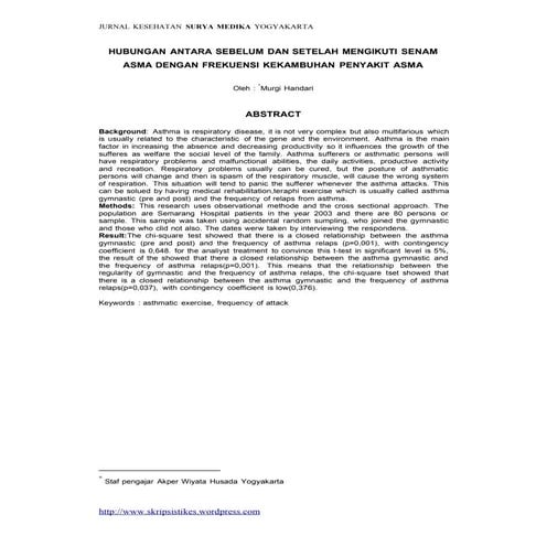 Hubungan antara sebelum dan setelah mengikuti senam asma dengan ...