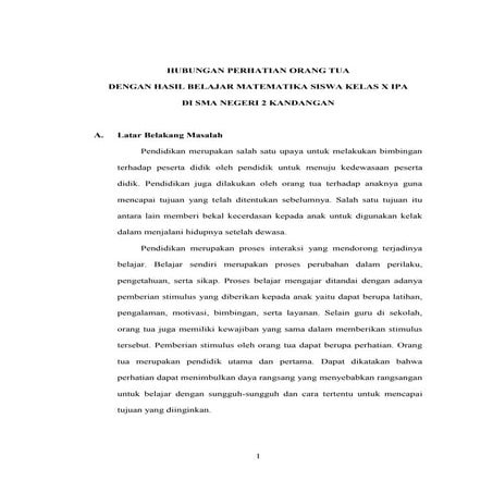 Hubungan perhatian orang tua dengan hasil belajar matematika | PDF