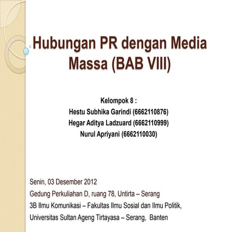 Hubungan Public Relation dengan Media Massa | PPTX
