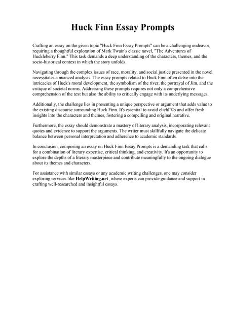 Huck Finn Essay Questions. Hallmark University | PDF | Fiction | Books ...