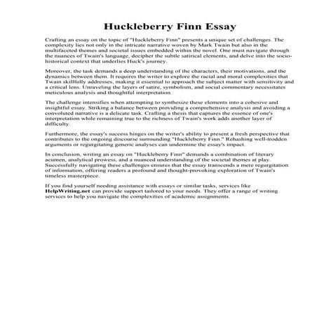 Huckleberry Finn Essay. Huckleberry finn literary analysis. Literary ...