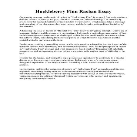 Huckleberry Finn Racism Essay | PDF