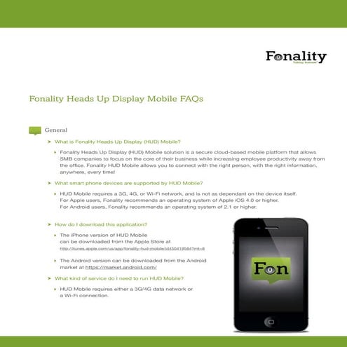 Fonality HUD Mobile FAQ | PDF