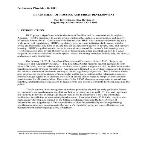 Department of Housing and Urban Development Preliminary Regulatory ...