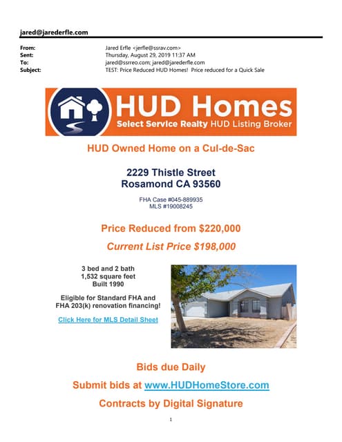 HUD Home E-Flyer Example - 5 HUD Homes to Show This Weekend | PDF