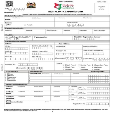 Huduma namba-registration-form | PDF
