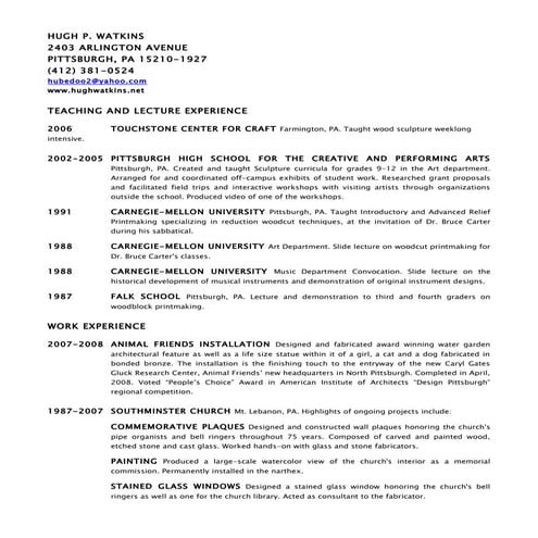 Hugh Watkins - Resume 2009 | DOC