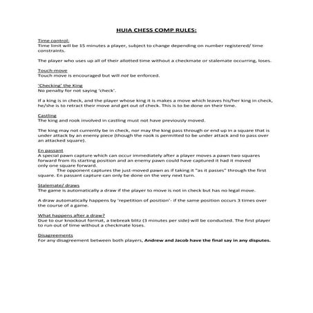 Huia chess rules | DOCX | Board Games and Puzzles | Games and Puzzles