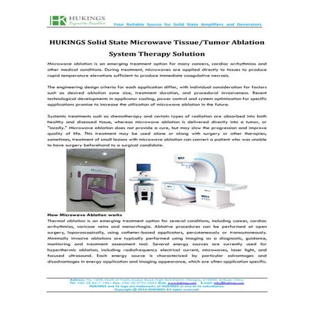 Hukings solid state microwave tissue & tumor ablation system therapy solution | PDF