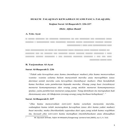 Hukum talak dan kewajiban suami pasca talaq | DOC