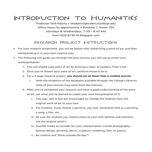 Hum1020 0730 research project instructions | PDF