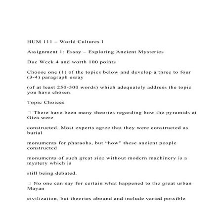 Assignment 1 Essay – Exploring Ancient MysteriesDue Week 2 and wo.docx