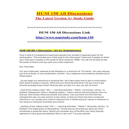 Hum 150 all discussions uop course guide uopstudy.com
