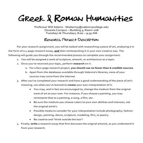 Hum2220 sm2018 research project instructions | PDF