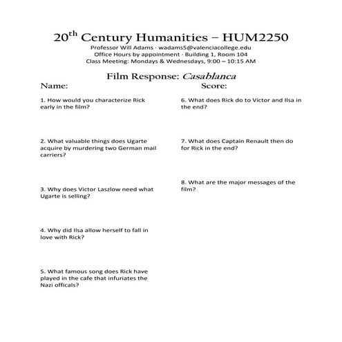 Hum2250 film response casablanca | PDF | Documentary | Genres