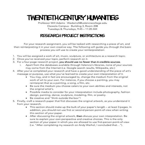 Arh2050 1745 research project instructions | PDF