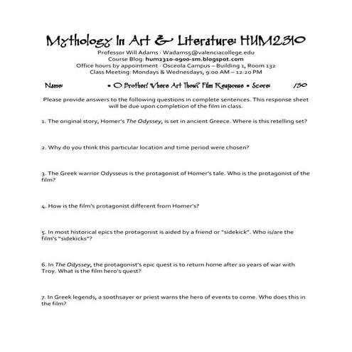 Hum2310 o brother where art thou film response | PDF