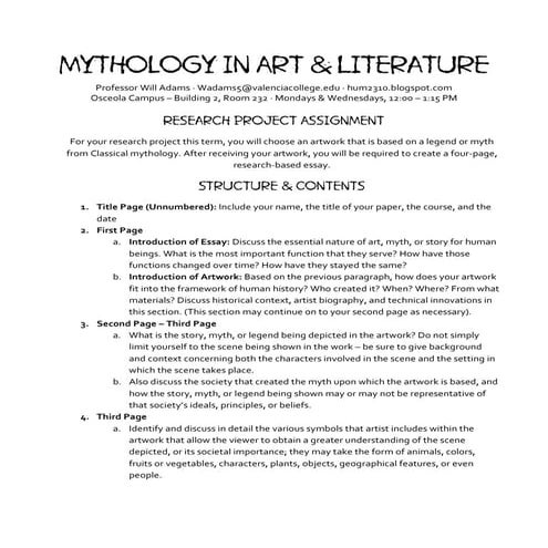 Hum2310 sp2015 research project assignment | PDF