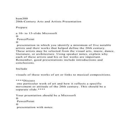 hum30020th-Century Arts and Artists PresentationPreparea.docx