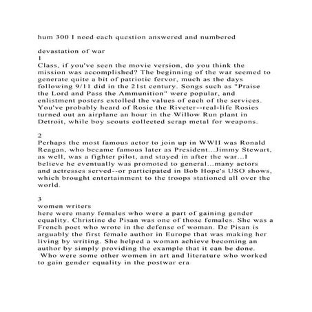 hum 300 I need each question answered and numbered devastation o.docx ...