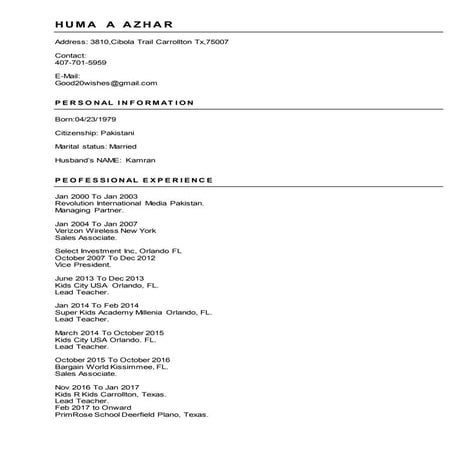 Huma cv 12 | DOCX