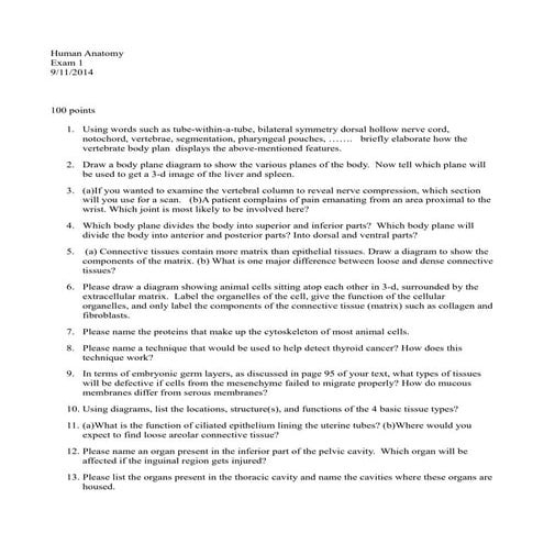 Human anatomy EXAM 1 Cells Tissues Planes Techniques in radiology | PDF