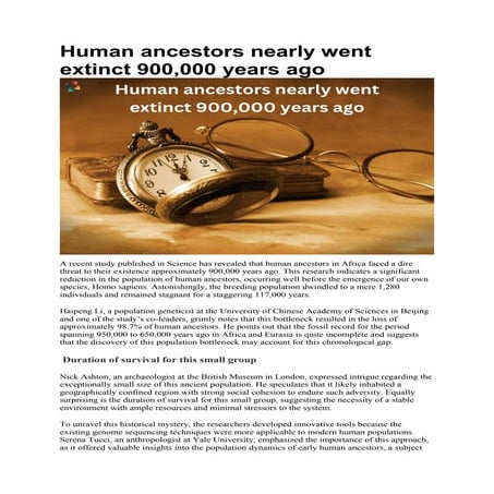 Human ancestors nearly went extinct 900.pdf | Genetics | Science