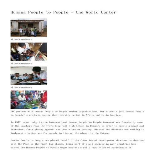 Humana people to people - one world center | PDF
