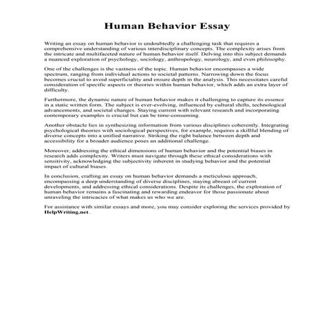 Human Behavior Essay. California Miramar University | PDF