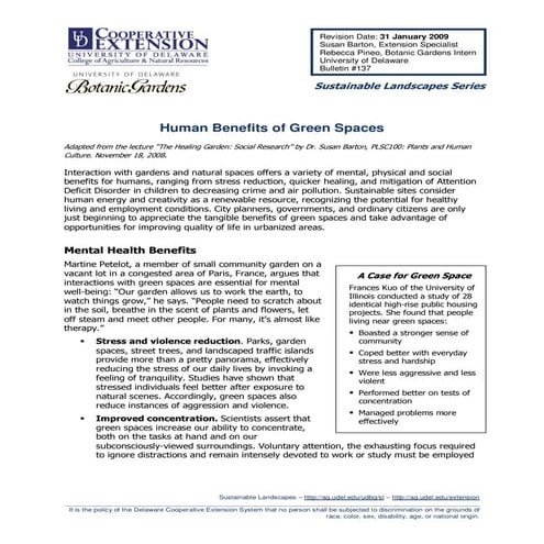 Human Benefits of Green Spaces | PDF
