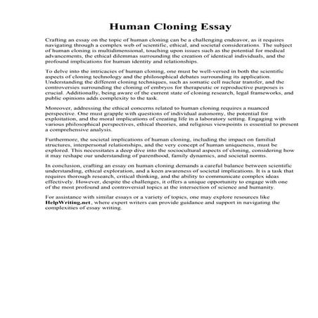 Human Cloning Essay. Human Cloning Essay Society and Culture - Year 11 ...