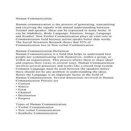 Human CommunicationHuman communication is the process of gener.docx