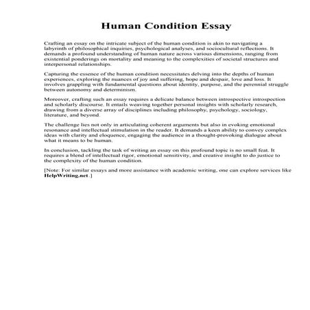 Human Condition Essay. Westmoreland County Community College | PDF