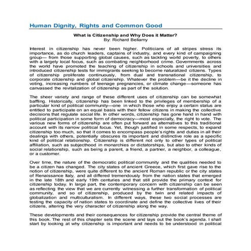 Human dignity, rights, and the common good what is citizenship and why ...