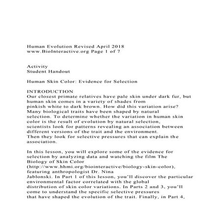 Human Evolution Revised April 2018 www.BioInteractive.org .docx