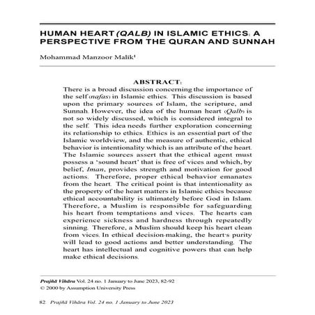 HUMAN HEART (QALB) IN ISLAMIC ETHICS : A PRESEPECTIVE FROM THE QURAN ...